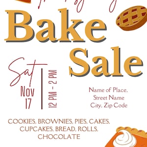 Thanksgiving Bake Sale Flyer Template Bake Sale Dessert Flyer Bake Sale ...