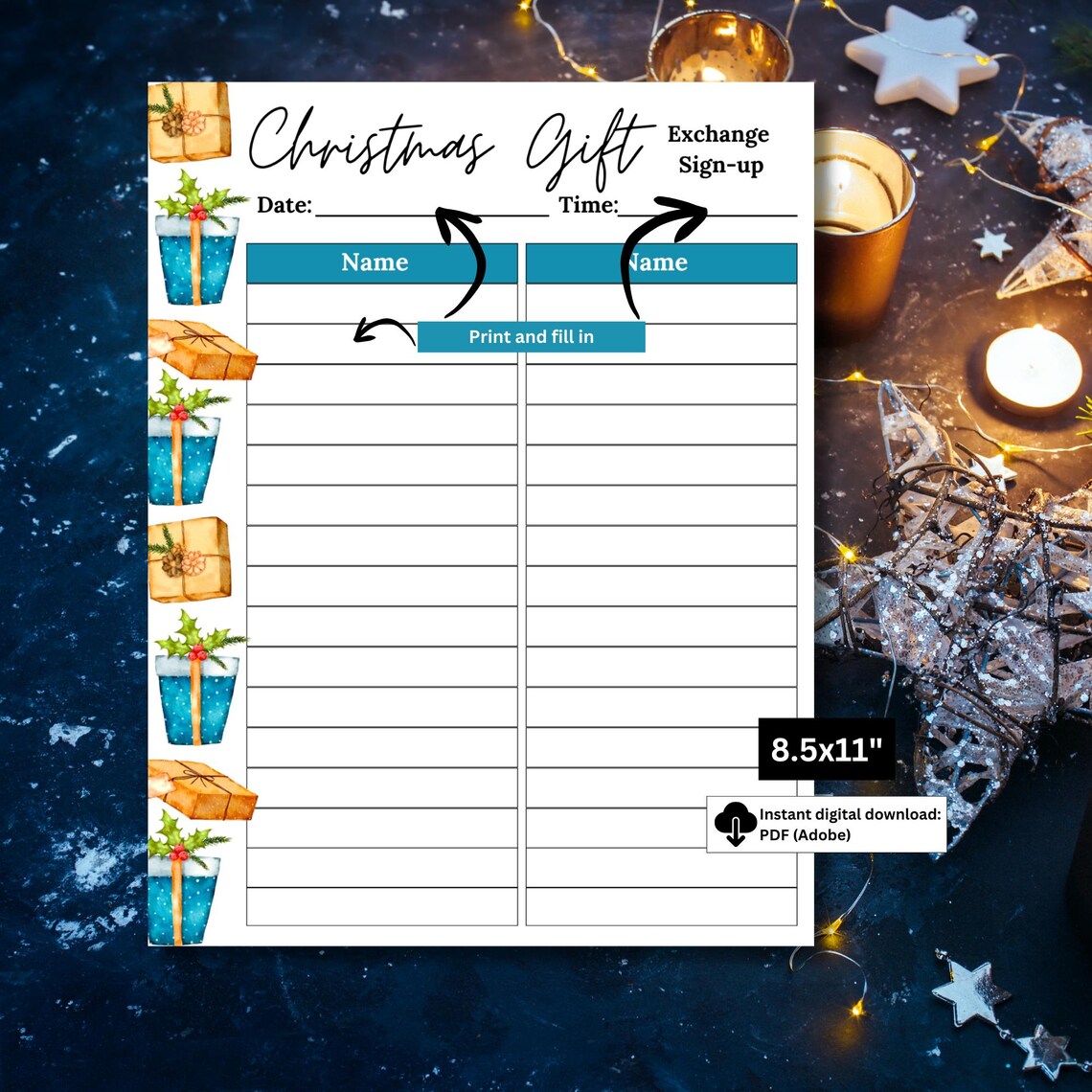 Christmas Gift Exchange Sign up Sheet | Gift Exchange Sign up Sheet ...