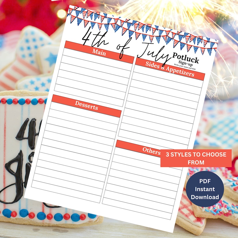 Potluck Sign up Sheet | 4th of July Potluck Sign up Sheet | July 4th ...
