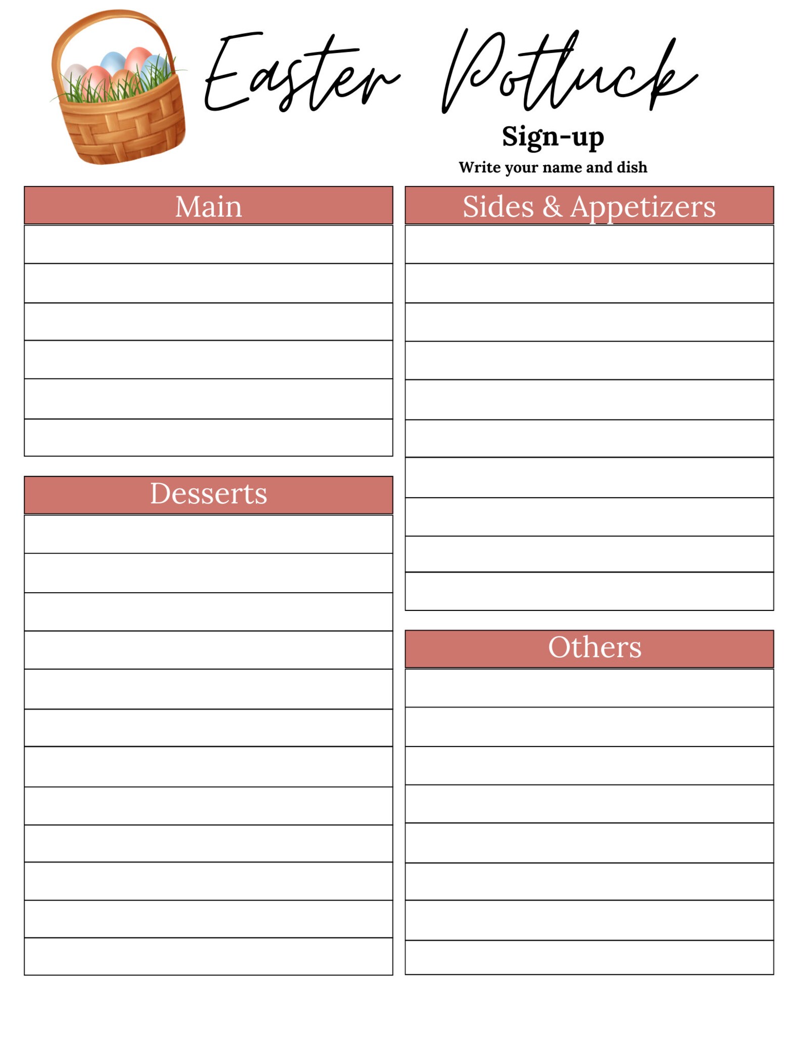 Potluck Sign up Sheet | Easter Potluck Sign up Sheet | Easter Potluck ...
