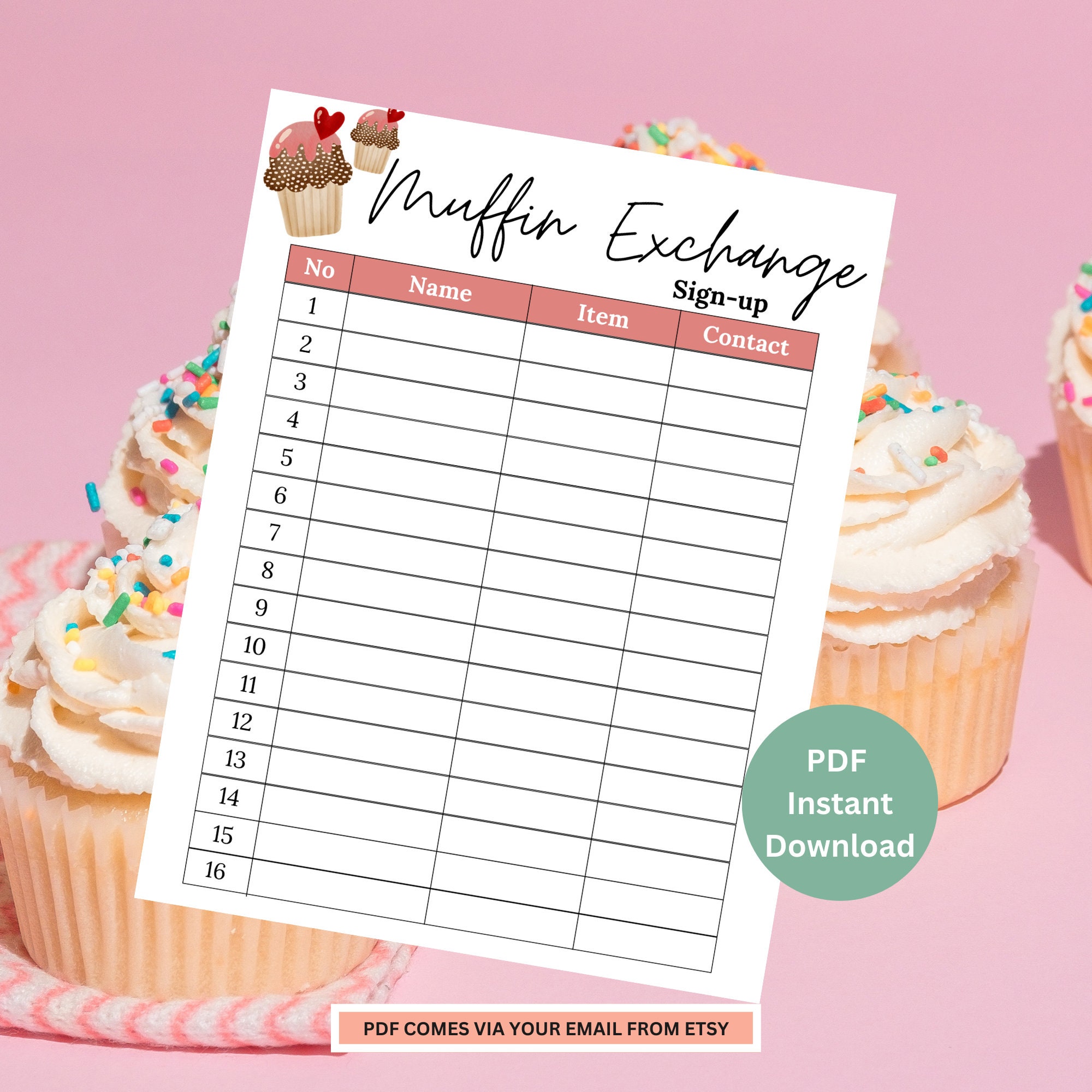 Muffin Exchange Sign up Sheet | Snack Party Sign up Sheet | Printable ...