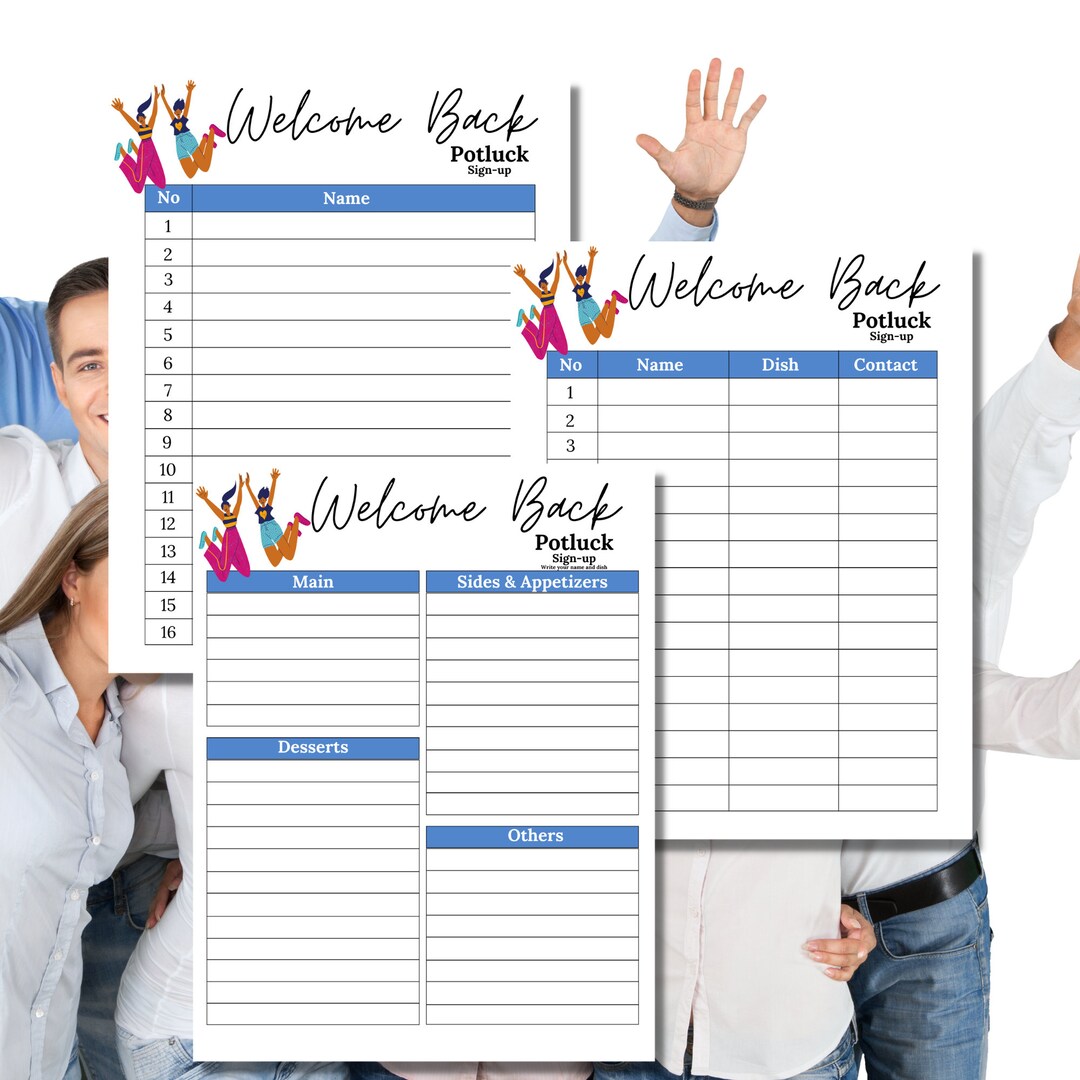 Potluck Sign up Sheet | Welcome Back Potluck Sign up Sheet | Welcome ...