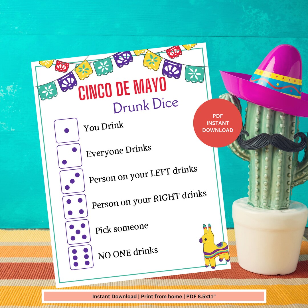 Drunk Dice Cinco De Mayo Game | Cinco De Mayo Printable Games | Mexican ...