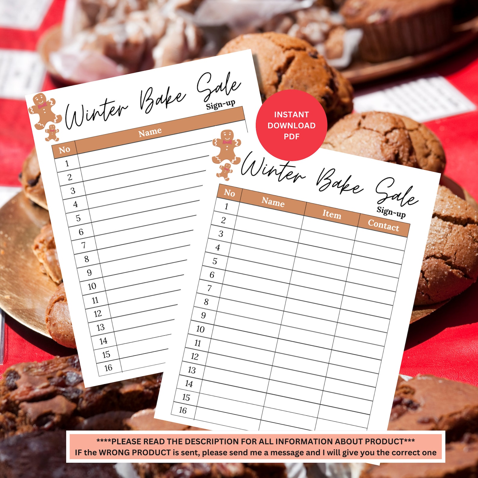 Winter Bake Sale Sign up Sheet Bake Sale Sheet Printable Bake Sale Sign ...