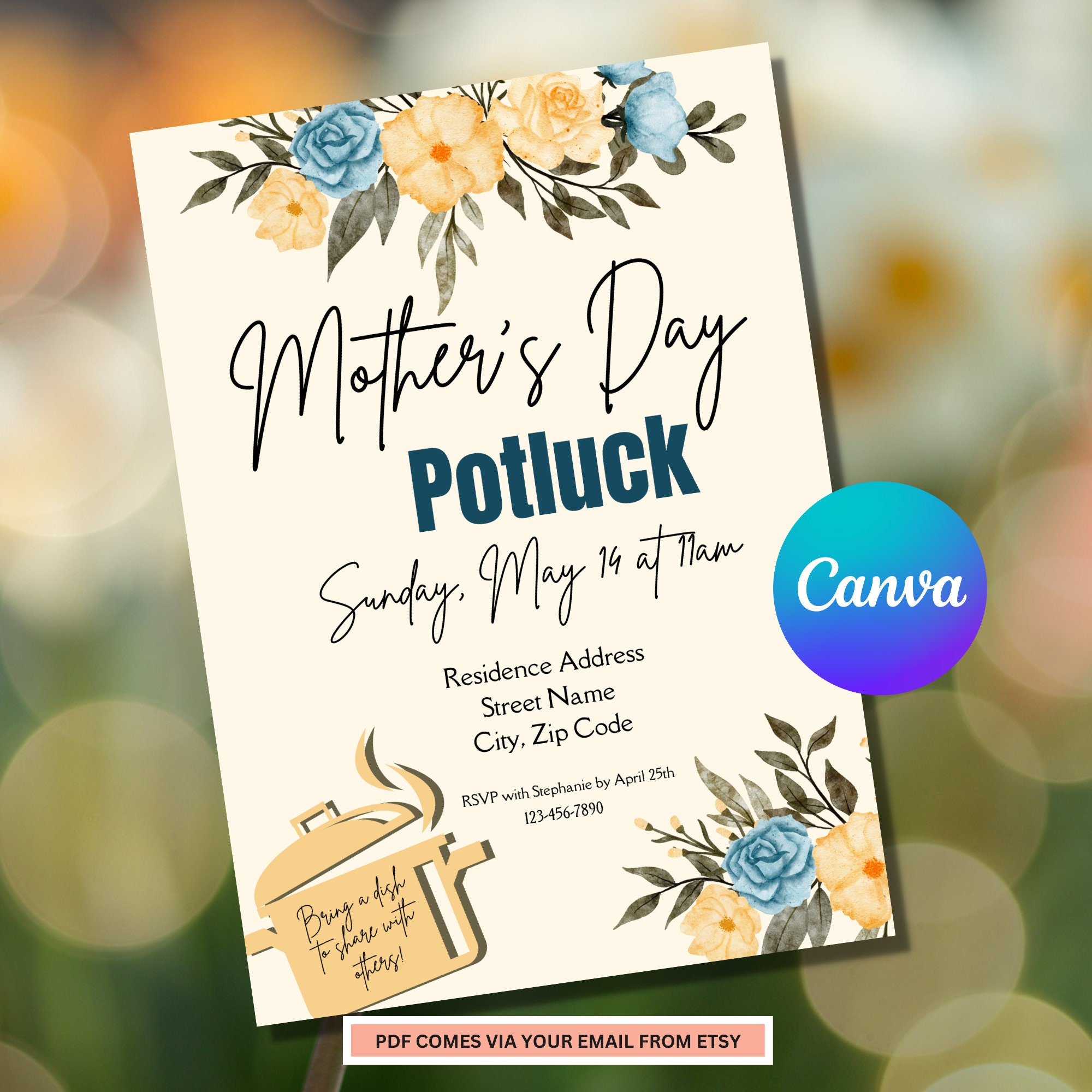 Mother's Day Potluck | Editable Mother's Day Potluck | Mother's Day ...