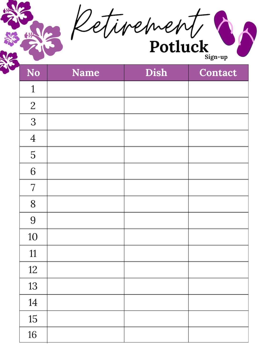 Potluck Sign up Sheet | Retirement Potluck Sign up Sheet | Retirement ...