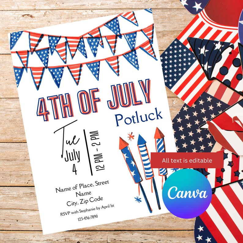 4th of July Potluck Invitation Template July 4th Potluck - Etsy