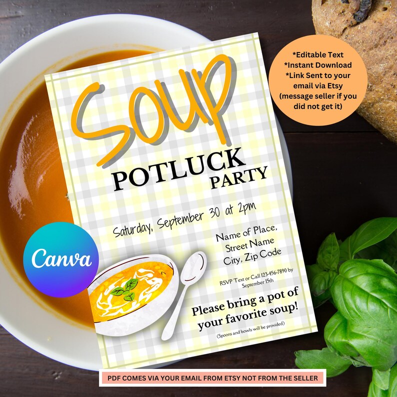 Soup Potluck Party Invite Template | Editable Soup Potluck | Soup ...