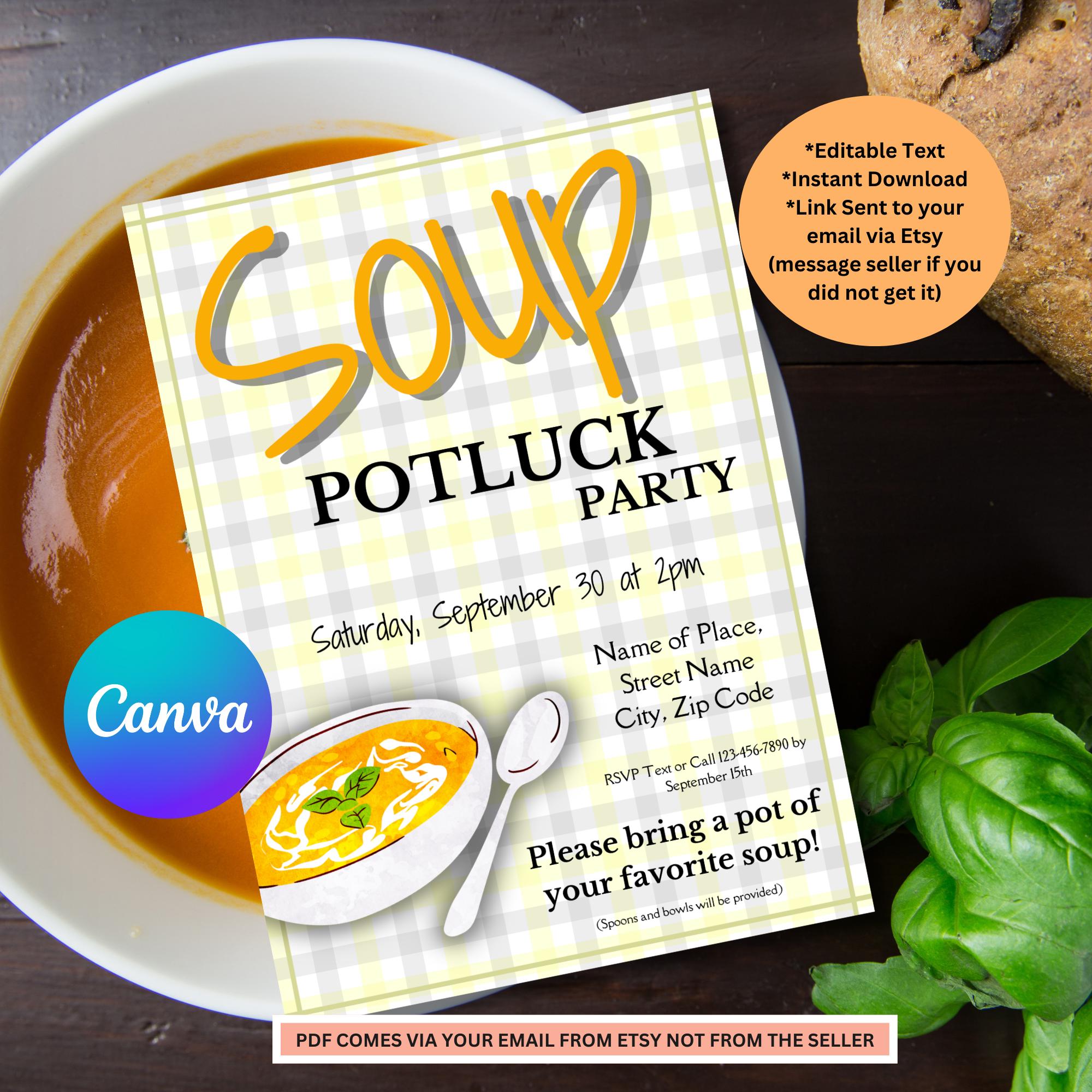 Soup Potluck Party Invite Template | Editable Soup Potluck | Soup ...