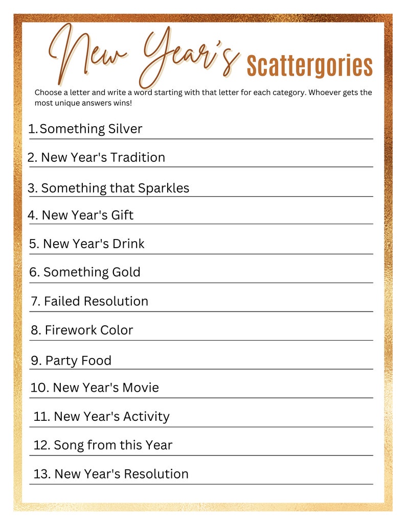 New Year's Scattergories | New Year Eve Games | Family New Year's Games ...