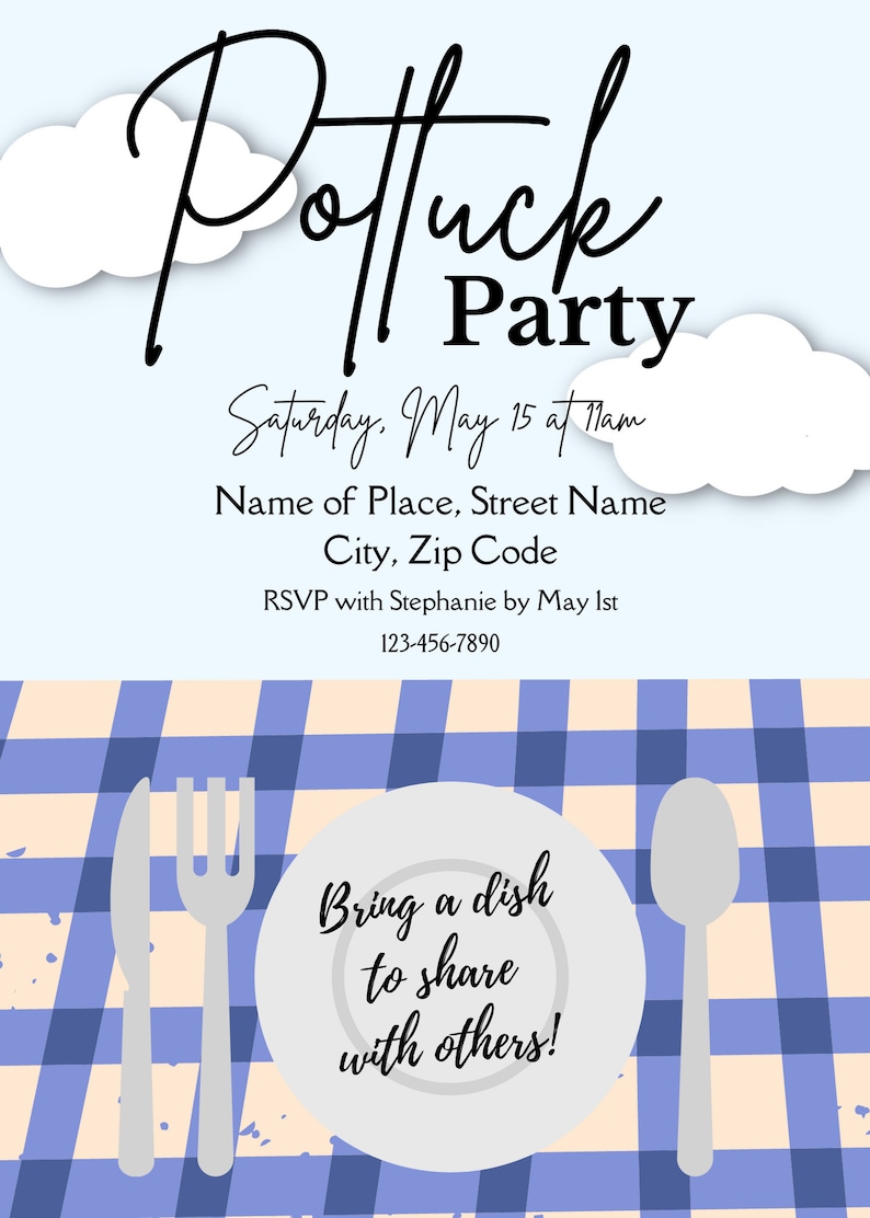 Potluck Invite Template | Editable Potluck Invitation | Potluck Invite ...