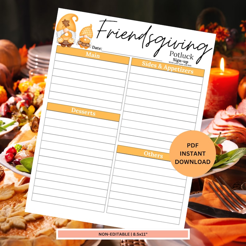 Potluck Sign up Sheet | Friendsgiving Day Potluck Sign up Sheet ...