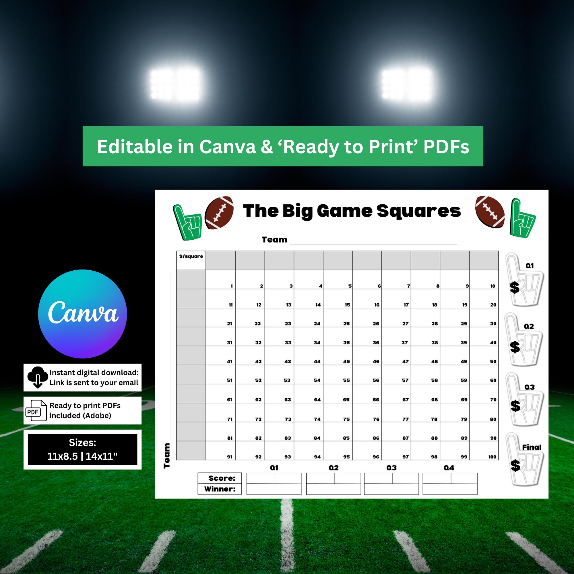 The Big Game Day Squares | the Big Game | Football Squares | Football ...