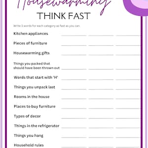 Think Fast Housewarming Game | Housewarming Game | Moving Day | New ...