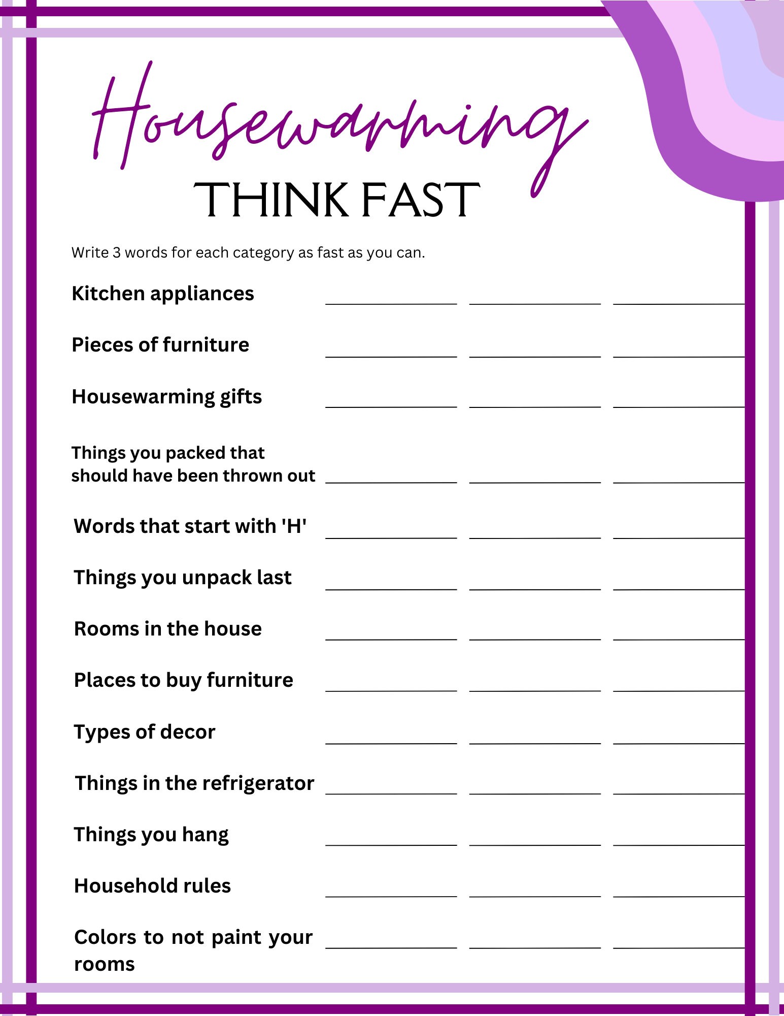 Think Fast Housewarming Game | Housewarming Game | Moving Day | New ...