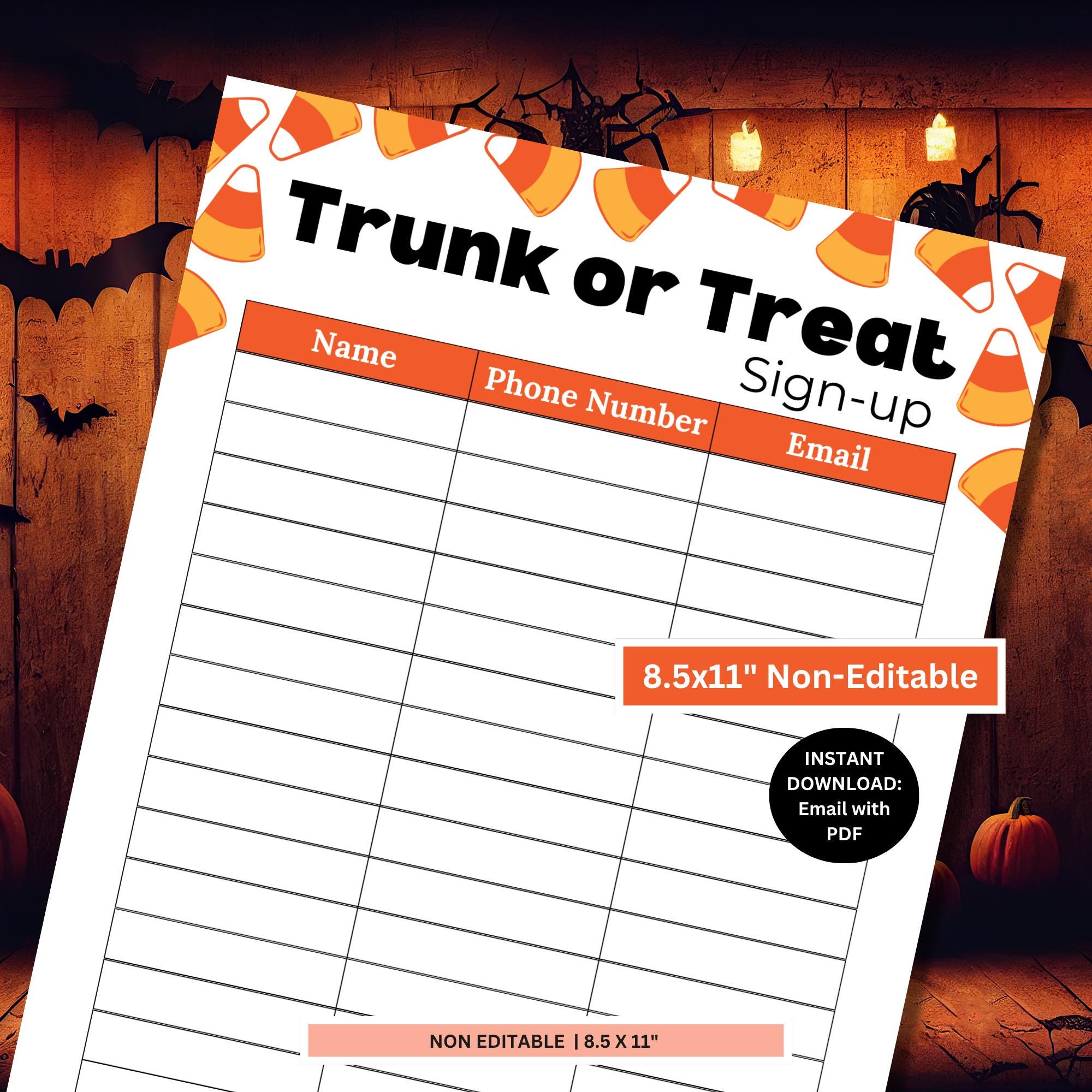 Trunk or Treat Sign up Sheet | Trunk or Treat Party Sheet | Printable ...