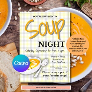 Soup Night Potluck Party Invite Template | Editable Soup Night | Soup ...