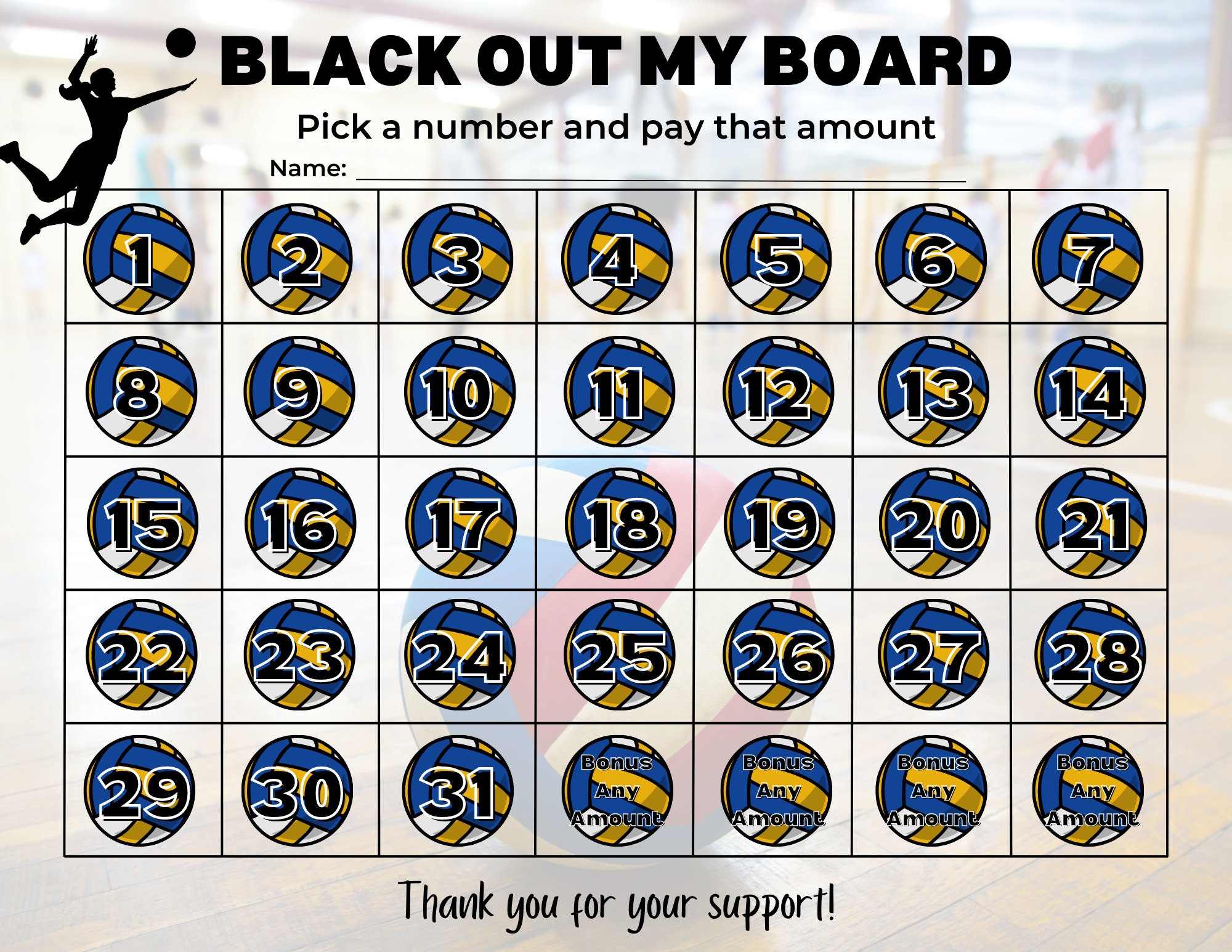 Volleyball Girl Fundraiser Calendar | Pick a Date Fundraiser | Sport ...