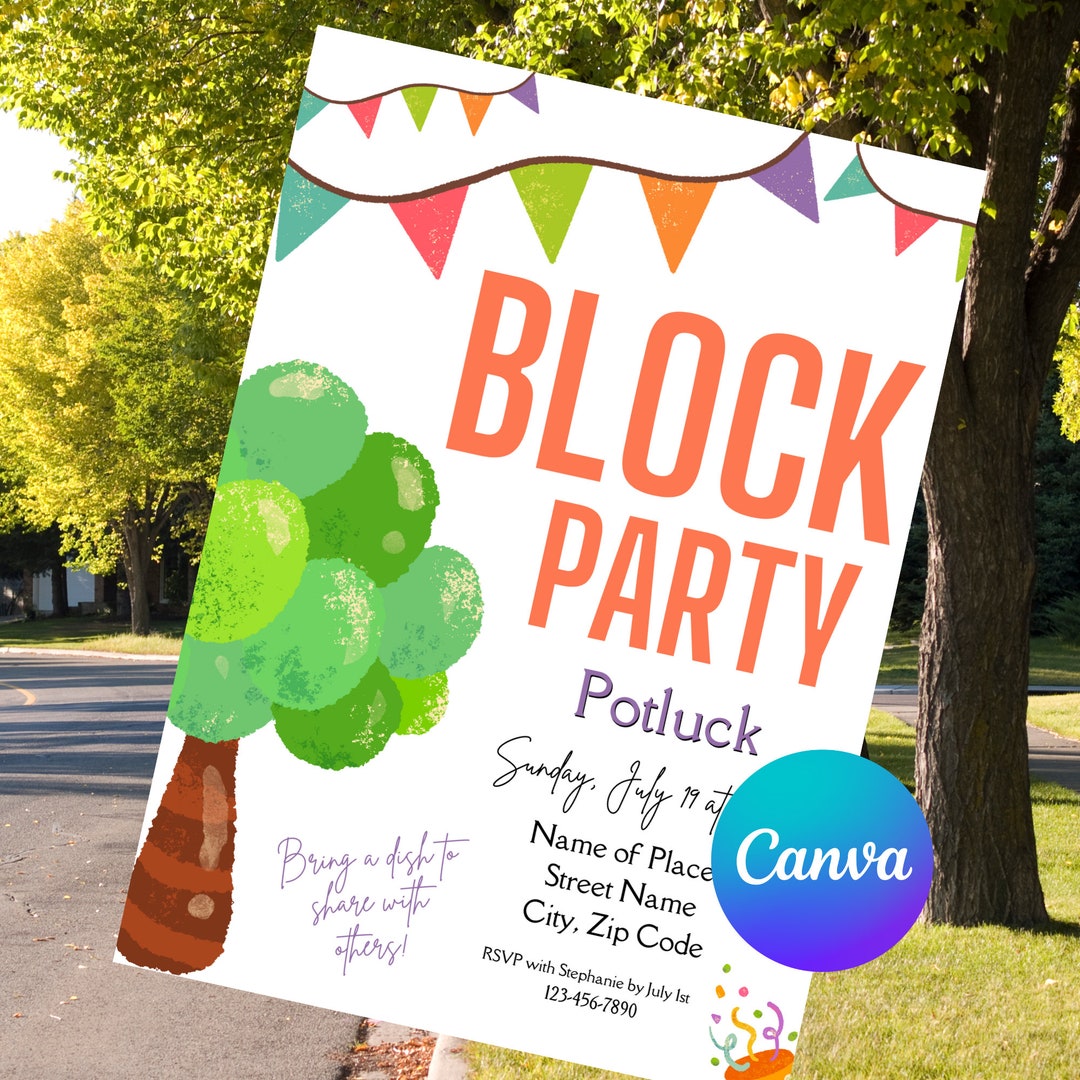 Block Party Potluck Invitation Template | Neighborhood Party Potluck ...