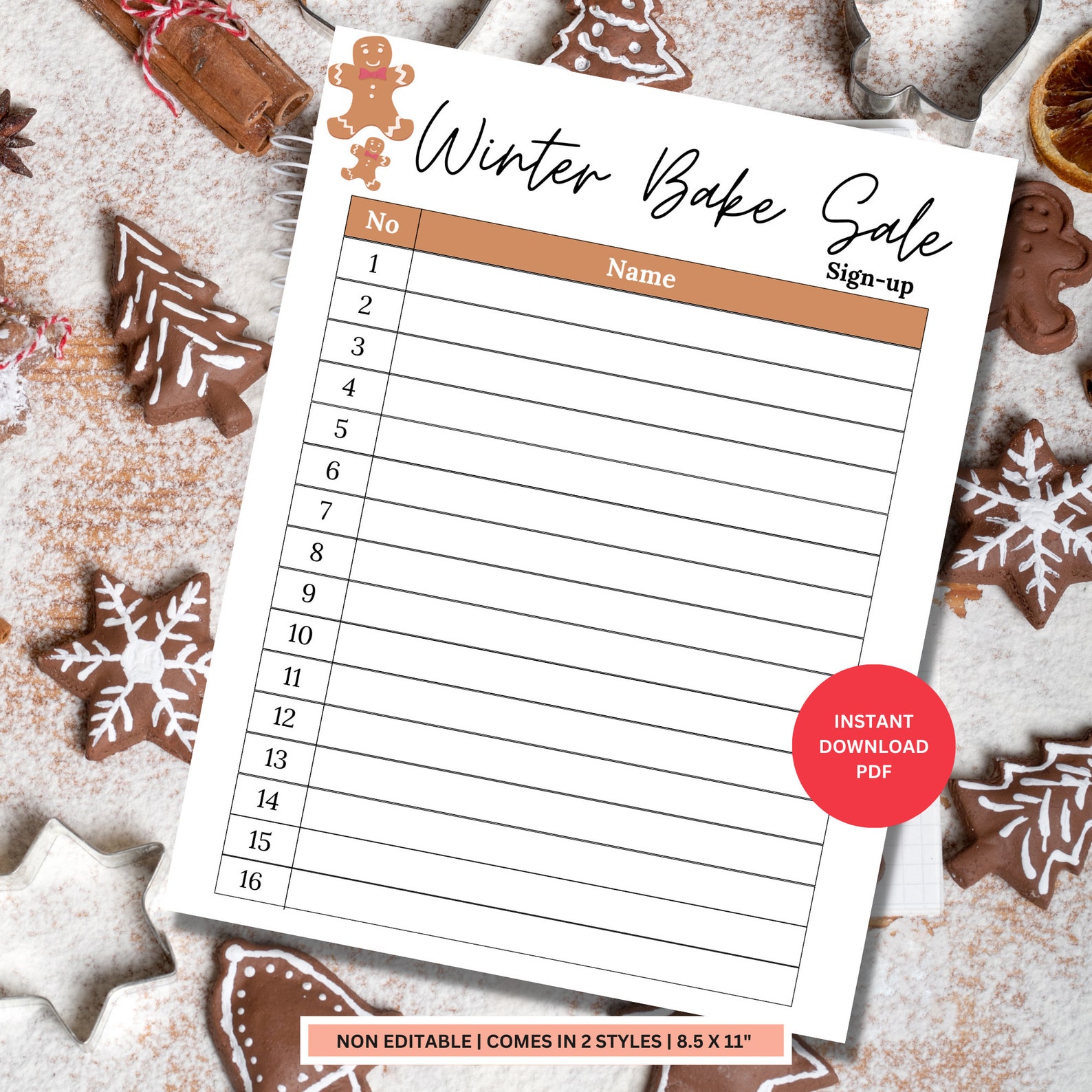 Winter Bake Sale Sign up Sheet | Bake Sale Sheet | Printable Bake Sale ...