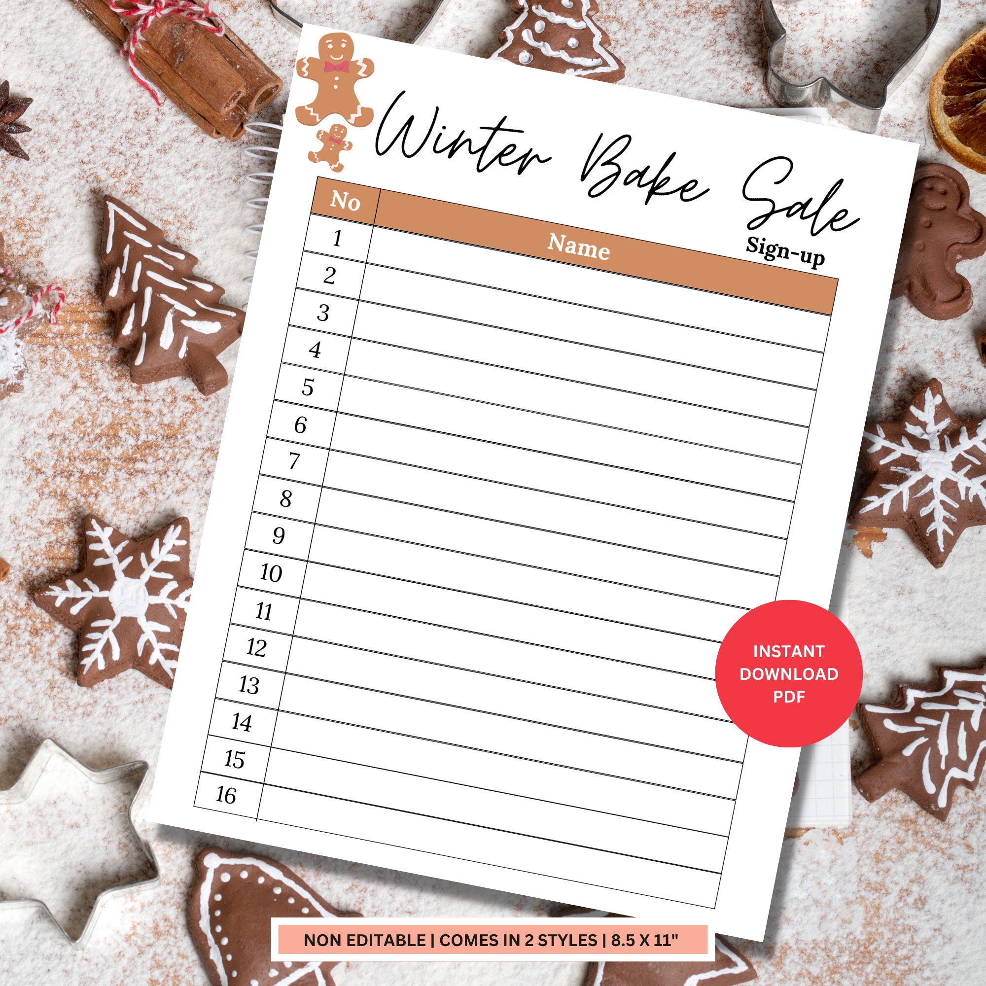 Winter Bake Sale Sign up Sheet | Bake Sale Sheet | Printable Bake Sale ...