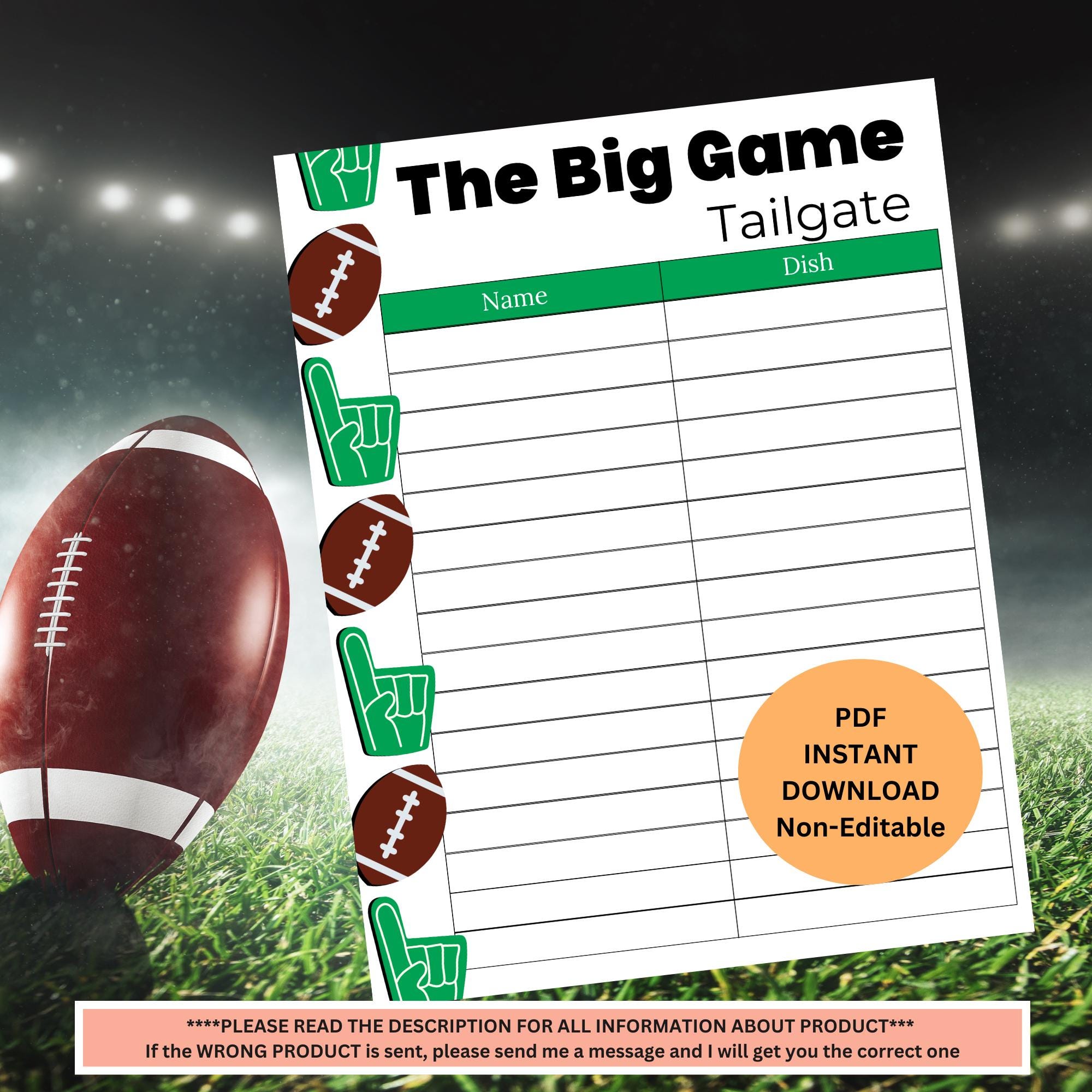 Tailgate Sign up Sheet | the Big Game Tailgate Sign up Sheet | Football ...
