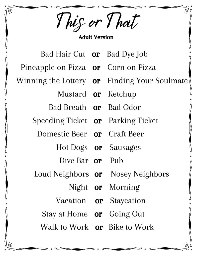 This or That Game This or That Party Game Christmas Games - Etsy