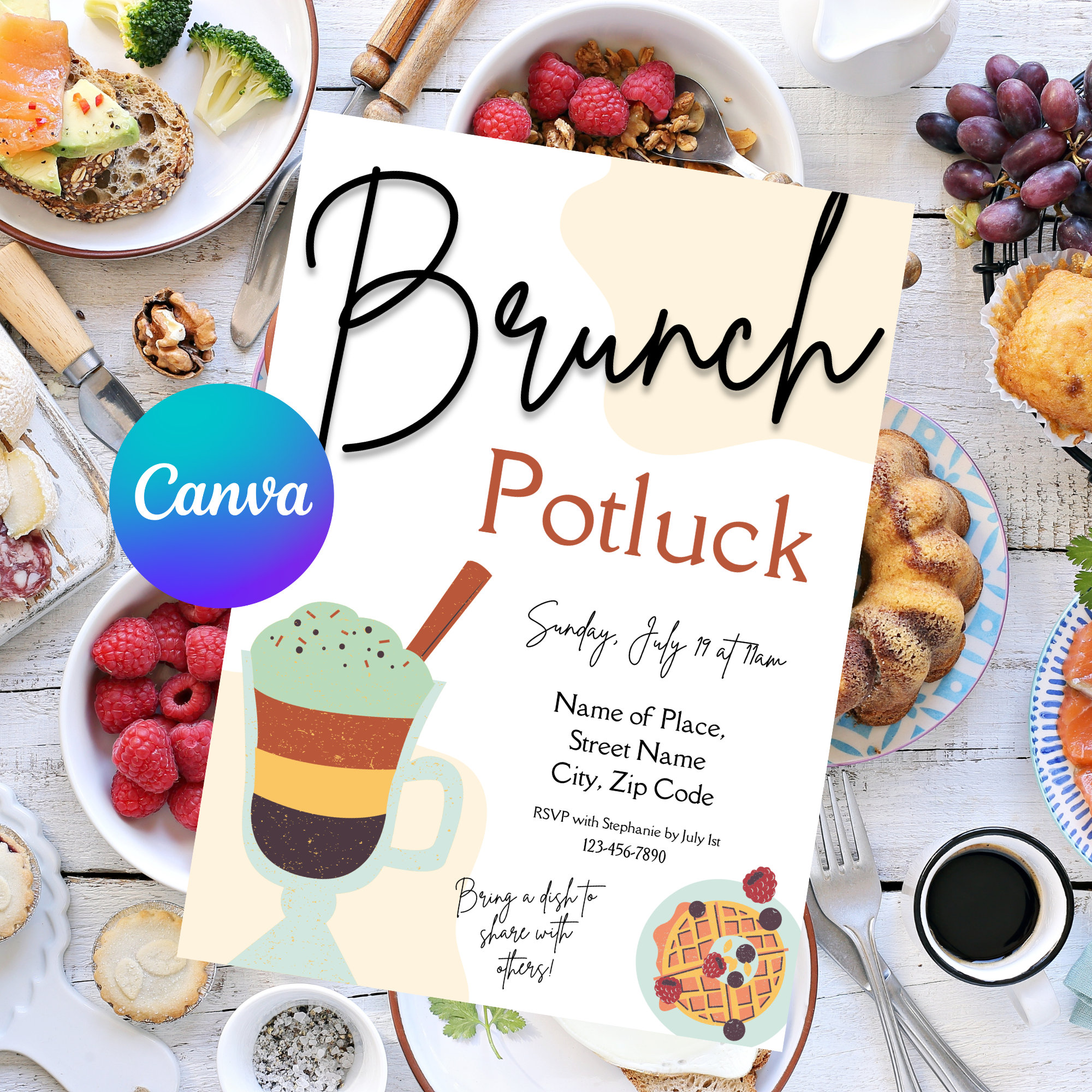 Brunch Potluck Invitation Template | Breakfast Potluck Invite | Brunch ...