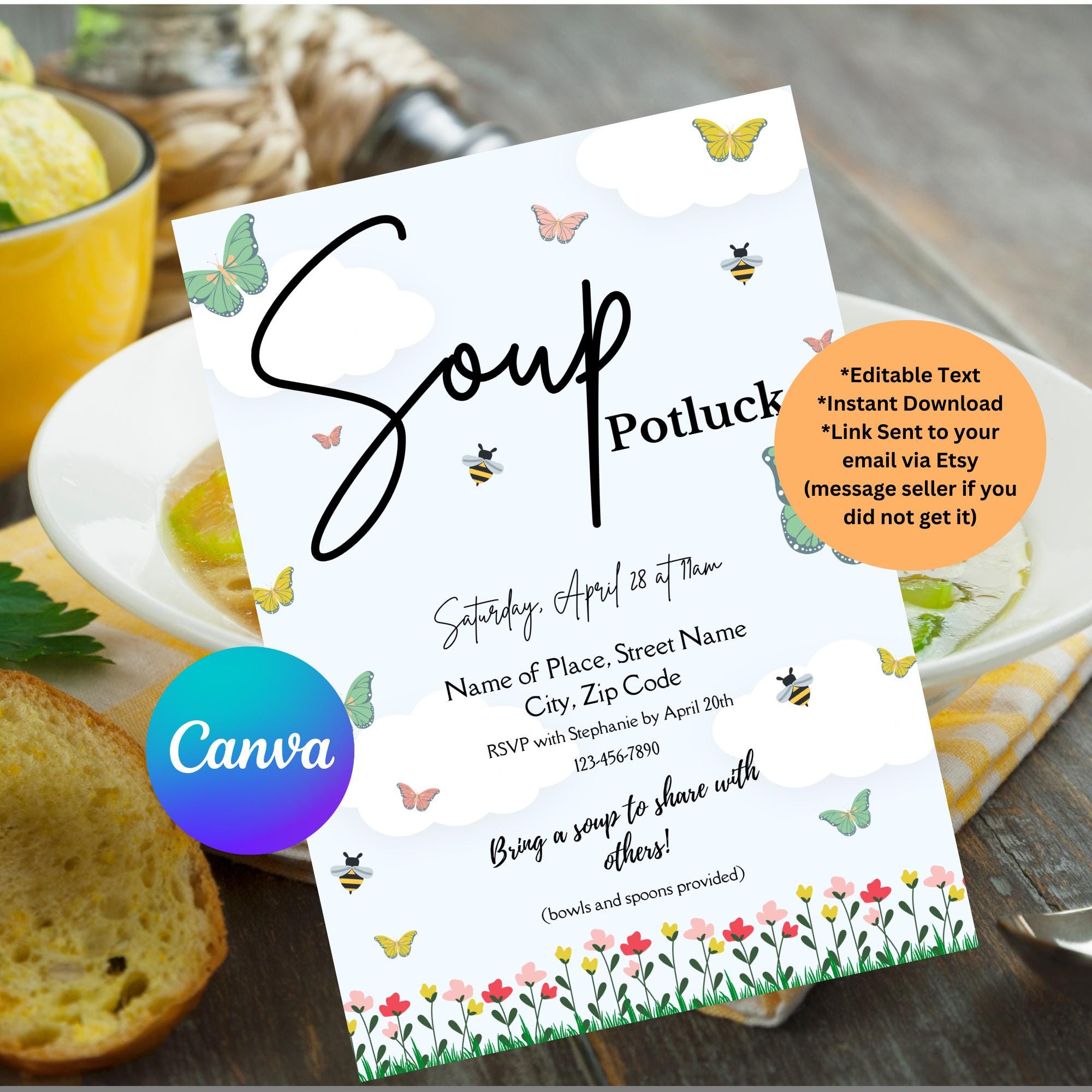 Soup Potluck Party Invite Template | Editable Soup Potluck |spring Soup ...