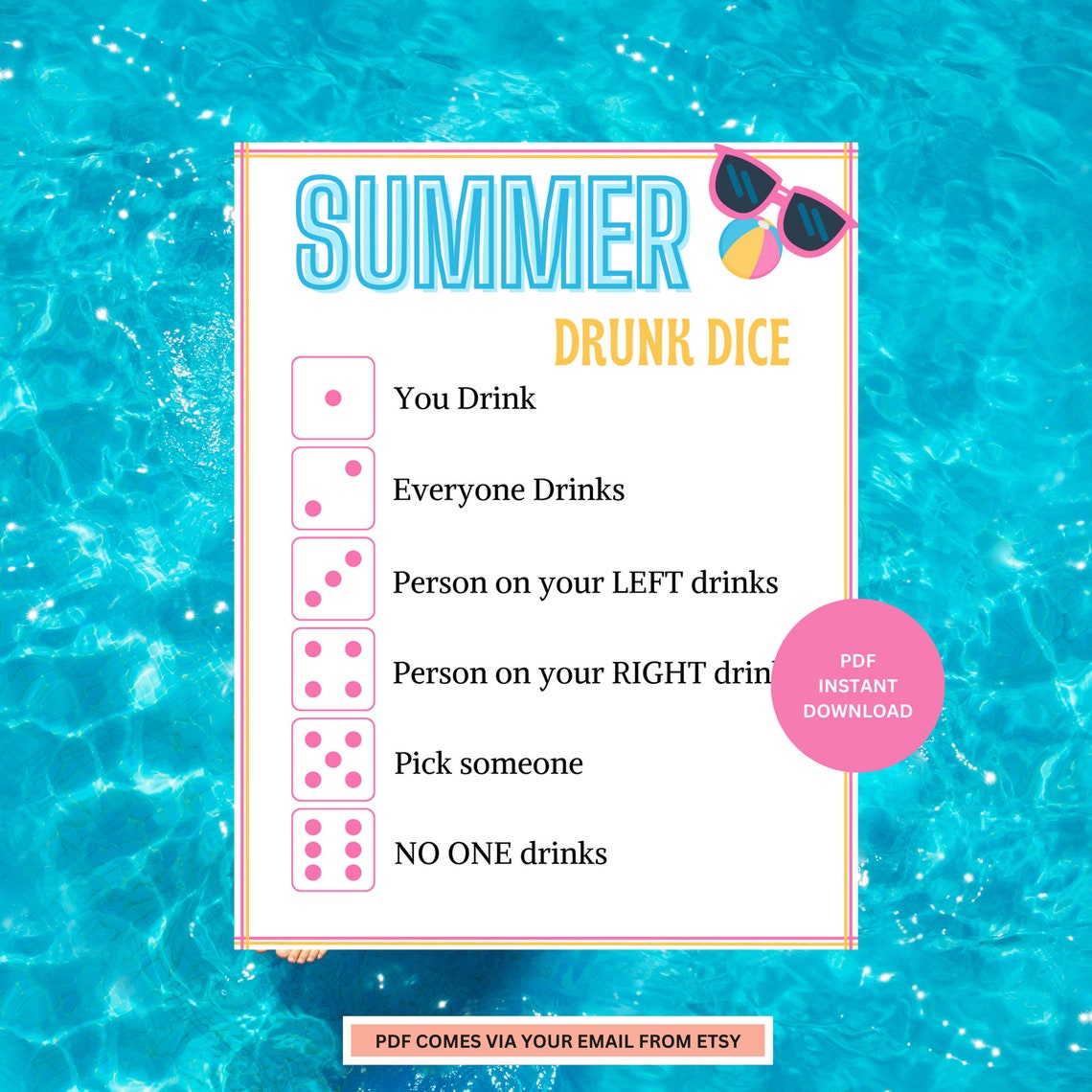 Drunk Dice Summer Game | Summer Printable Games | Summer Activities ...