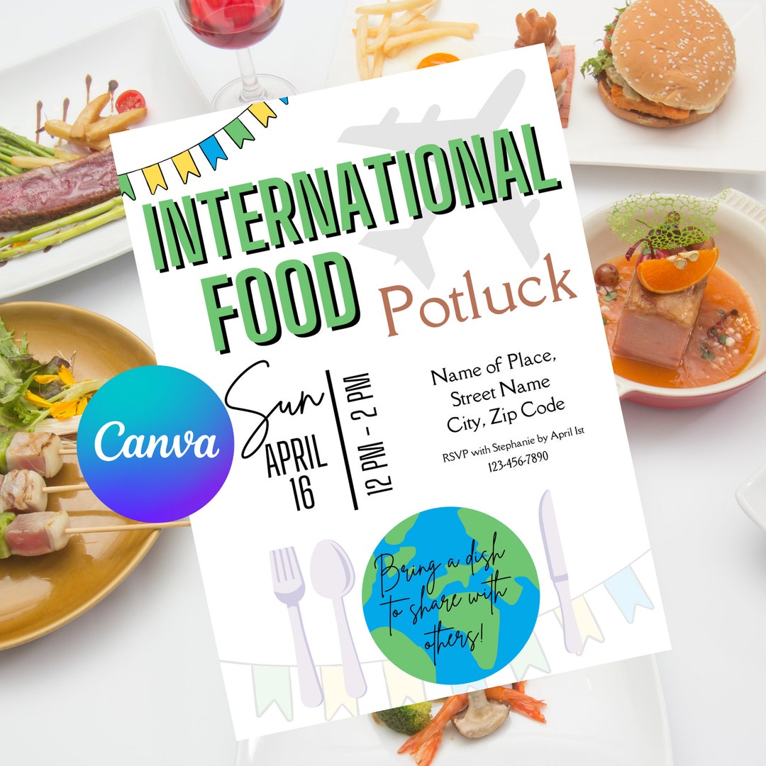 International Food Potluck Invitation Template | International Food ...