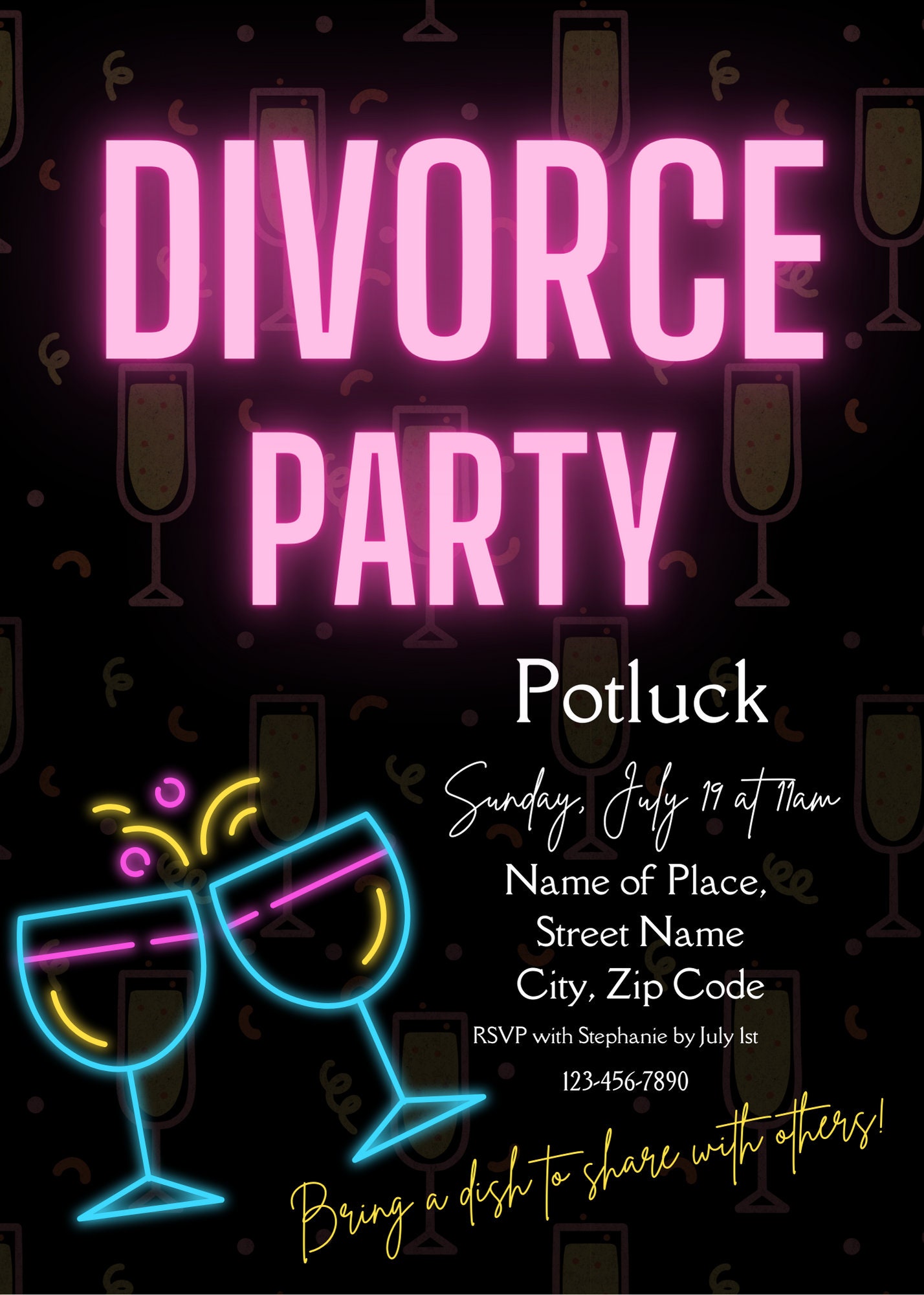 Divorce Party Potluck Invitation Template | Divorce Party Potluck ...