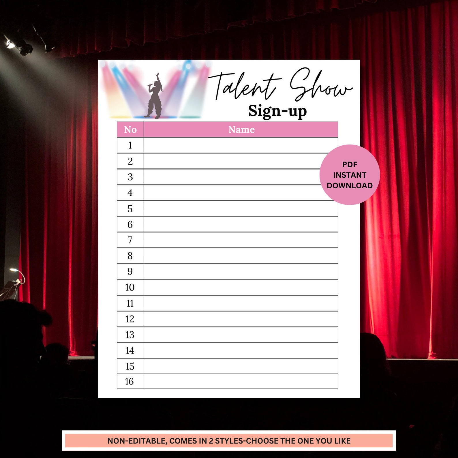 Talent Show Sign up Sheet | Talent Show Sheet | Printable Talent Show ...
