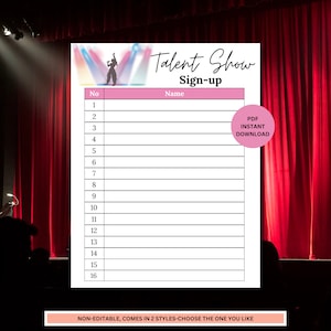 Talent Show Sign up Sheet | Talent Show Sheet | Printable Talent Show ...