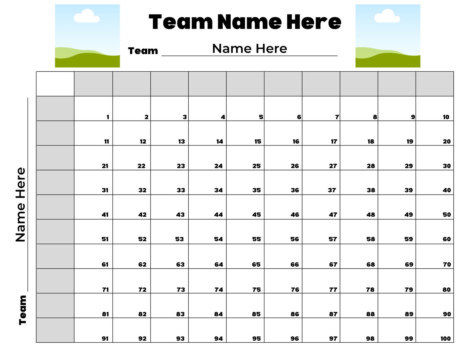 Editable Sports Squares | 100 Sports Squares | Football Squares ...