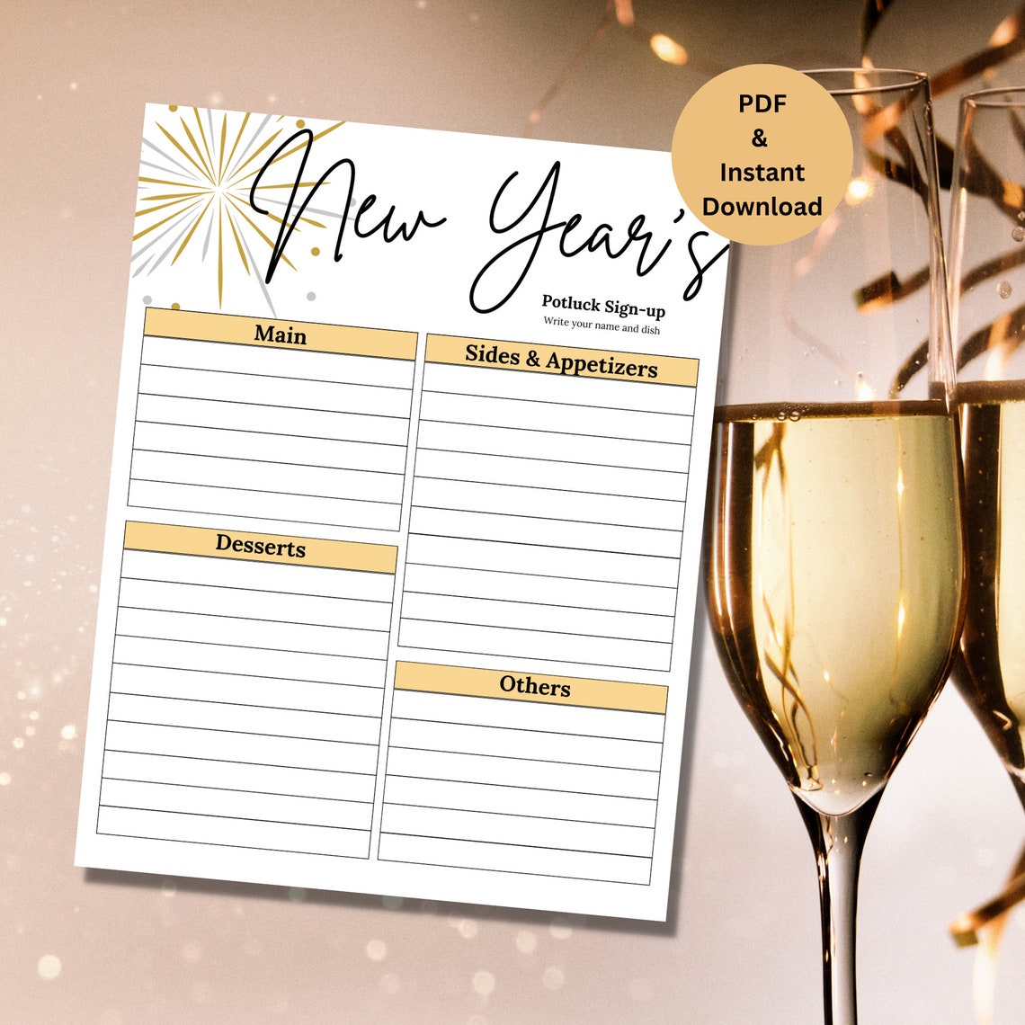 Potluck Sign up Sheet | New Years Potluck Sign up Sheet | New Years Eve ...