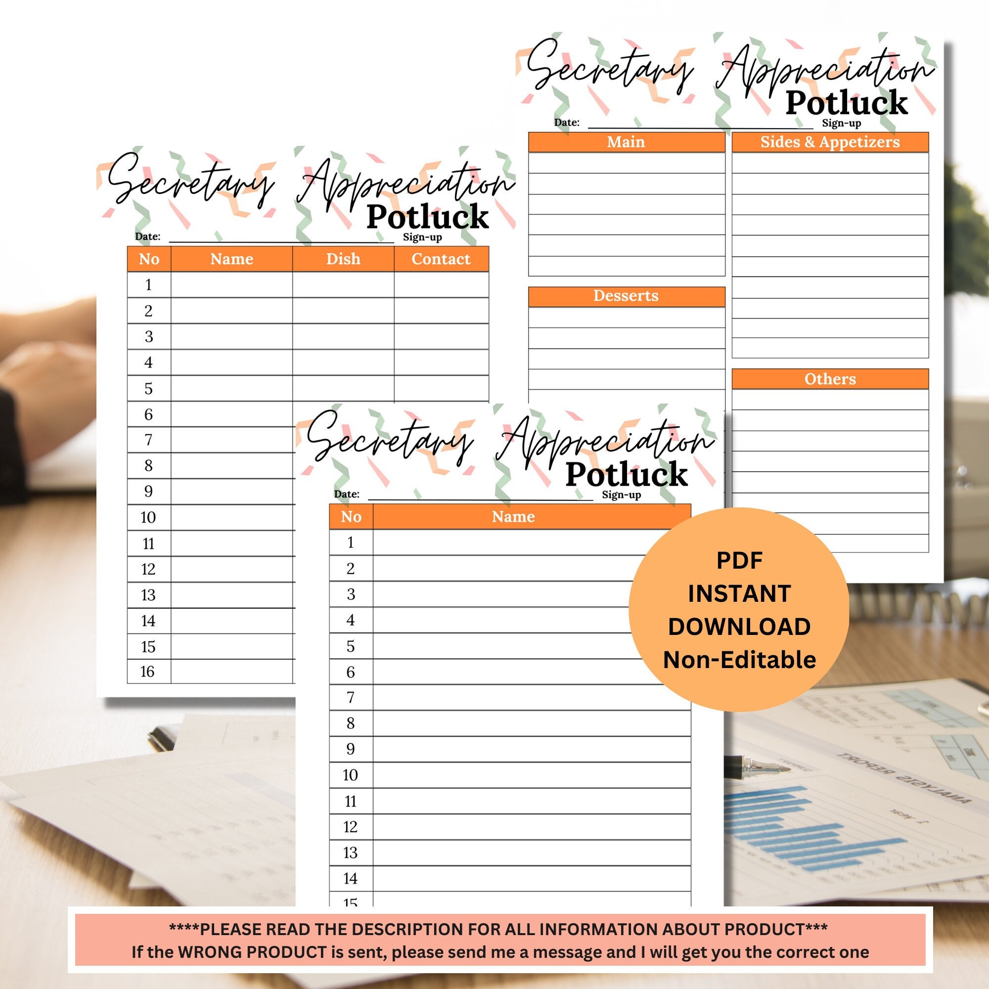 Secretary Appreciation Potluck Sign up Sheet | Work Appreciation ...