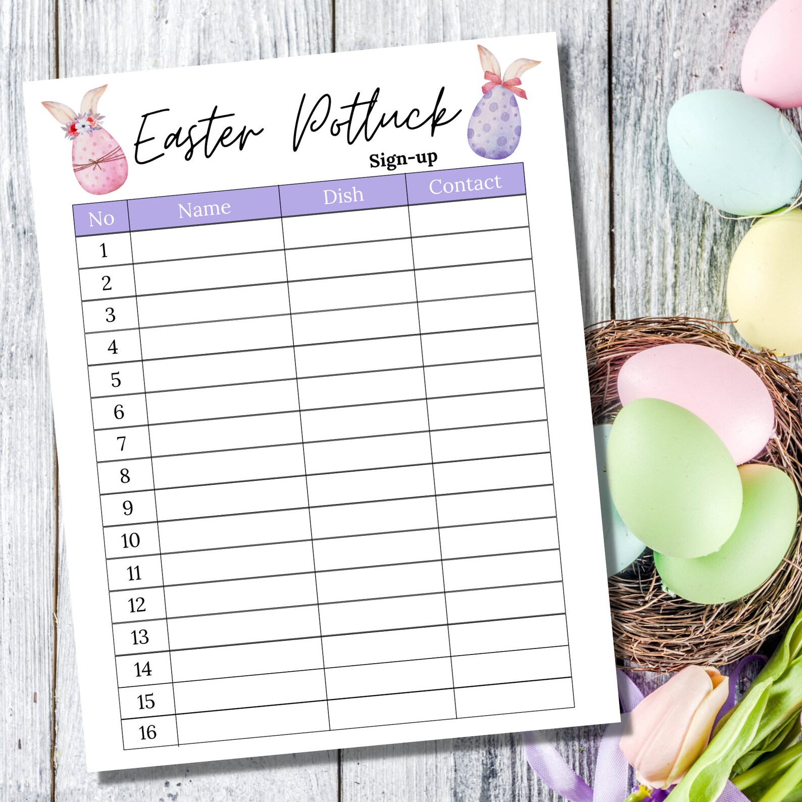 Potluck Sign up Sheet Easter Potluck Sign up Sheet Easter Potluck Sheet ...