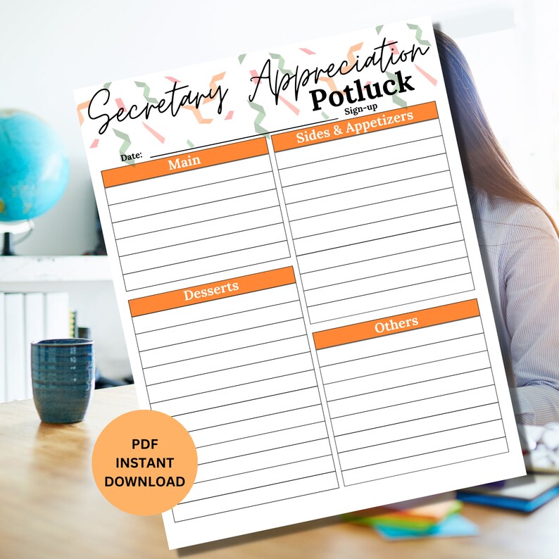Secretary Appreciation Potluck Sign up Sheet | Work Appreciation ...