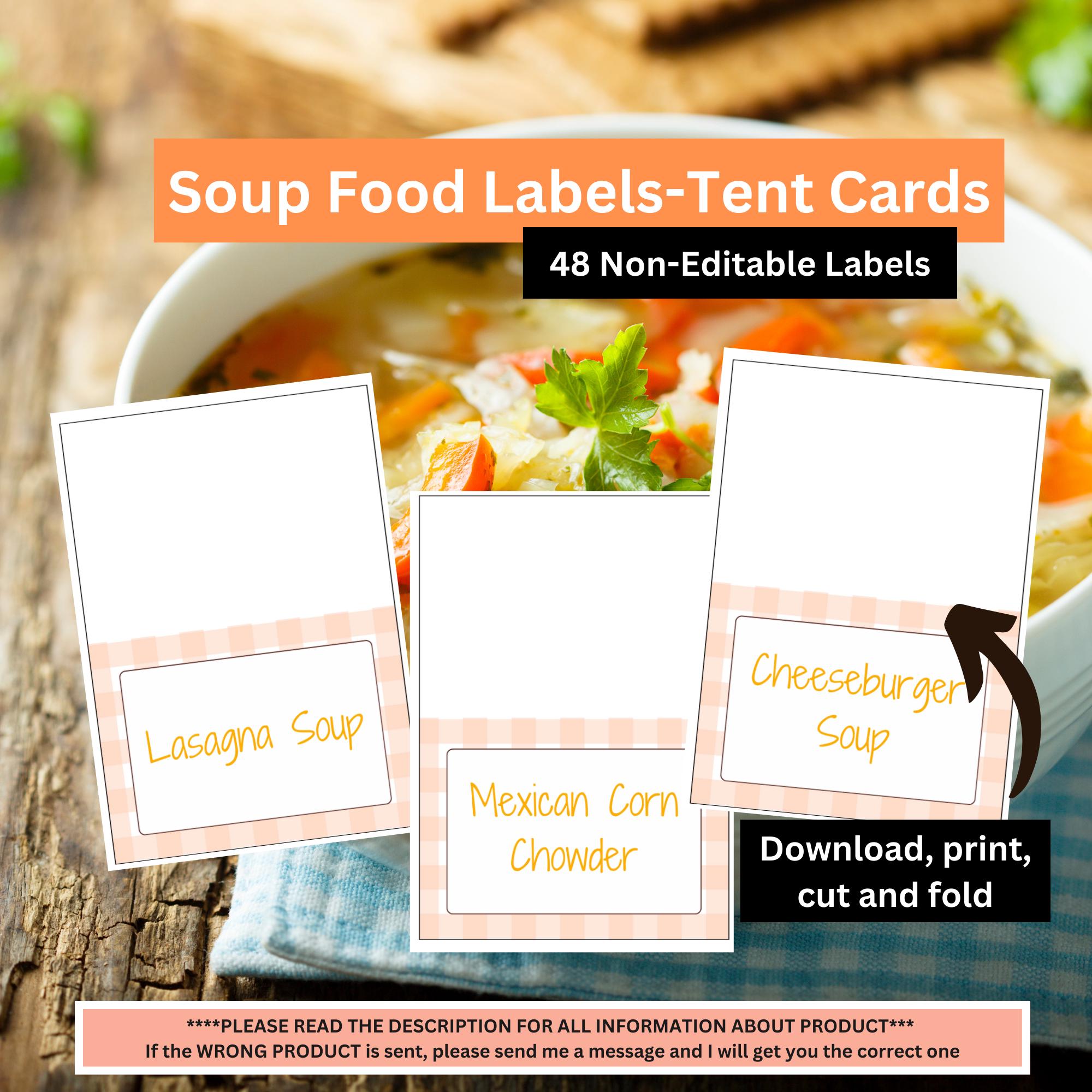 Soup Food Labels With Names Tent Cards Non-editable Printable | Soup ...