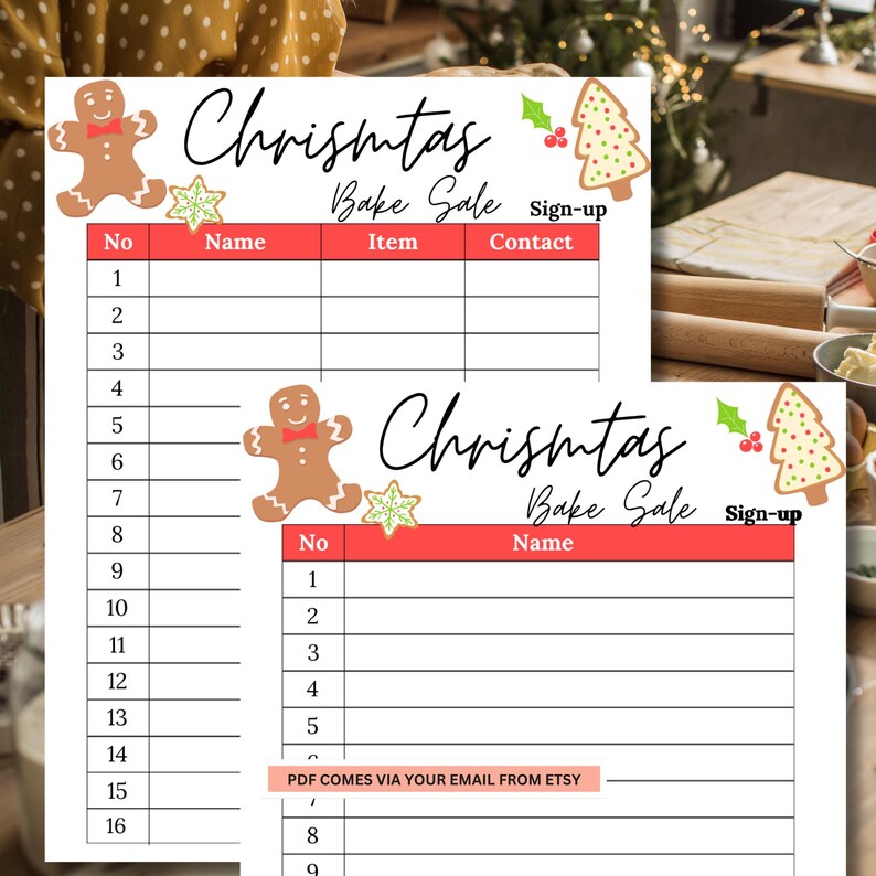 Christmas Bake Sale Sign up Sheet | Bake Sale Sheet | Printable Bake ...
