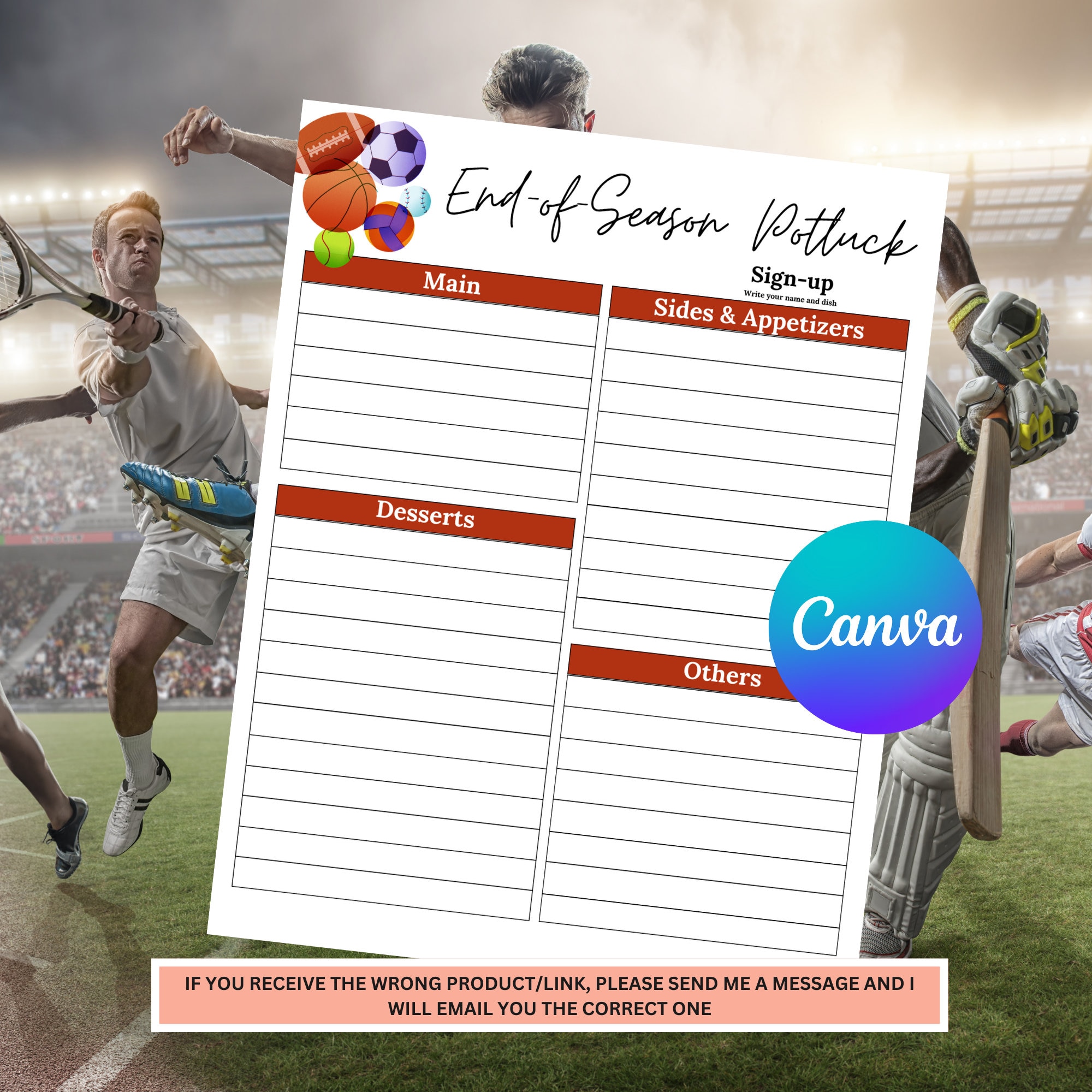 Potluck Sign up Sheet | End of Season Potluck Sign up Sheet | Sports ...