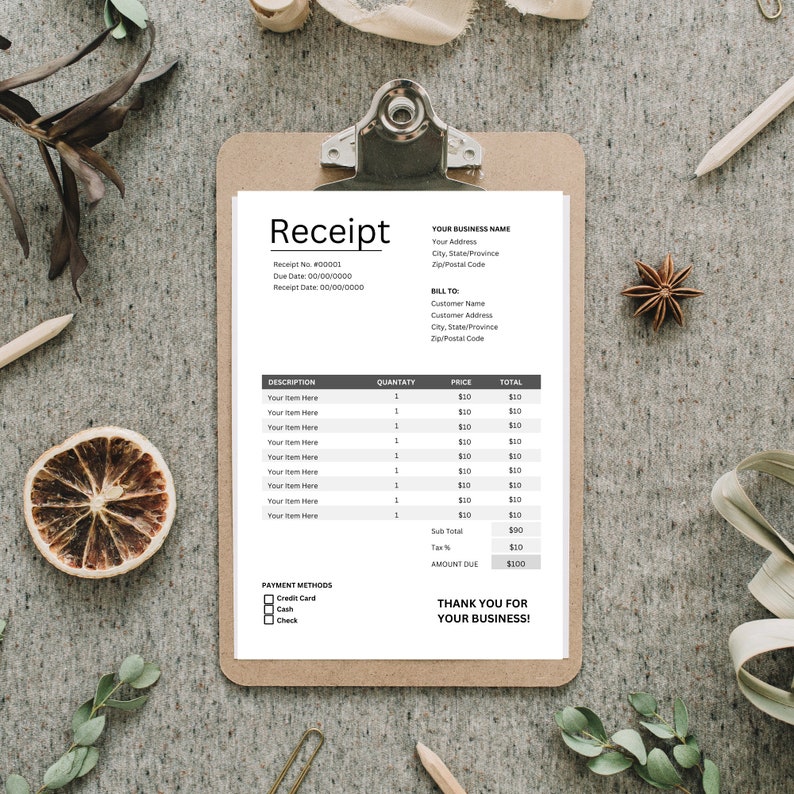 Receipt Template Editable Receipt Template Receipt - Etsy