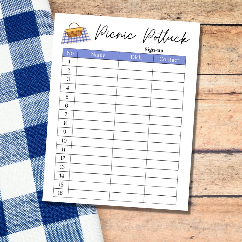 Potluck Sign up Sheet | Picnic Potluck Sign up Sheet | Picnic Potluck ...