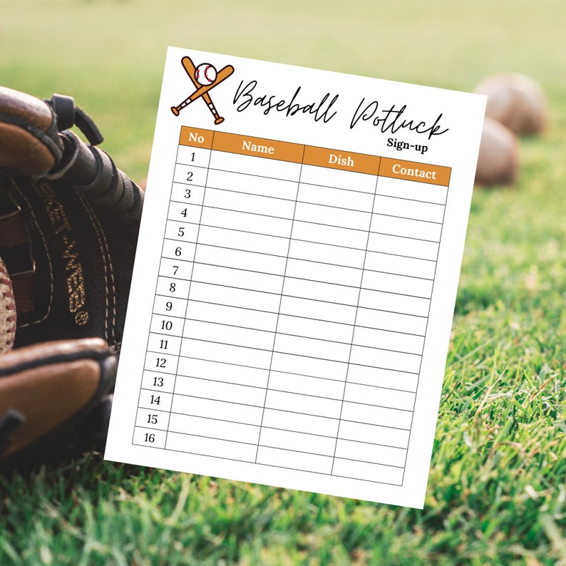 Baseball Potluck Sign up Sheet | Baseball Potluck Sheet | Sports ...