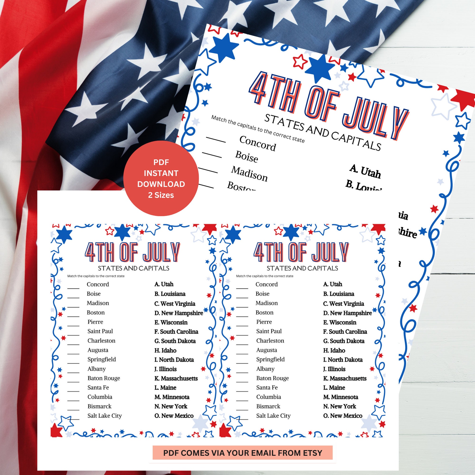 States and Capitals 4th of July Game | Independence Day Printable Games ...