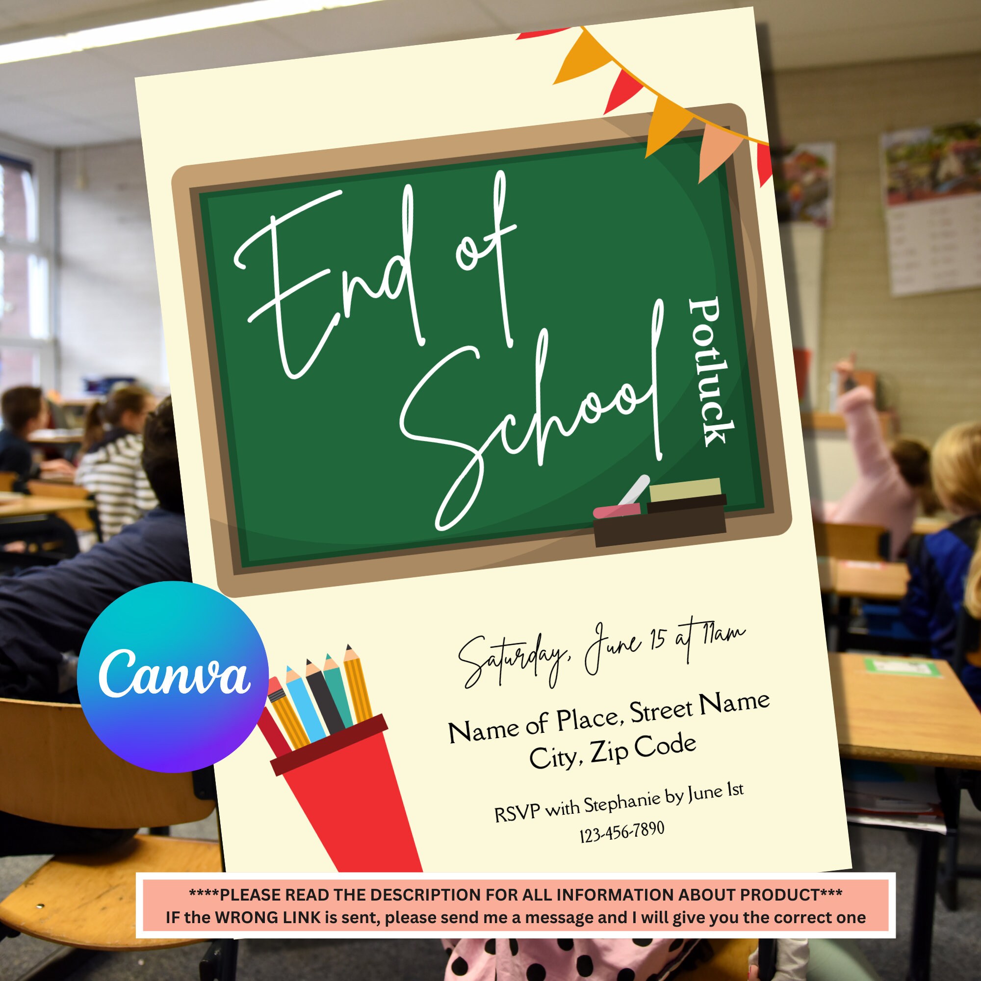 End of School Potluck Invitation Template | School Party Potluck Invite ...