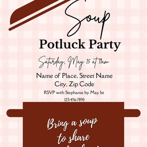 Soup Potluck Invite Template | Editable Potluck Invitation | Potluck ...