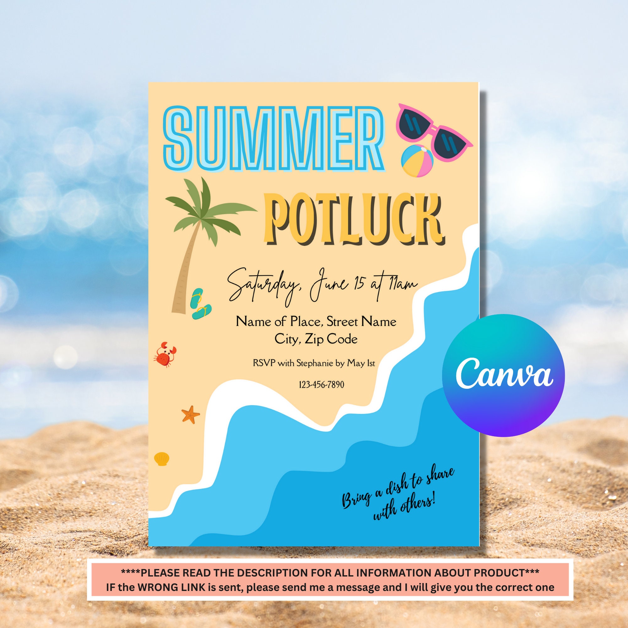 Summer Potluck Invite Template Editable Potluck Invitation Potluck ...