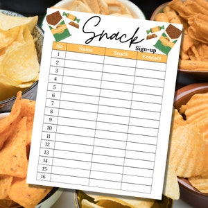 Snack Sign up Sheet | Snack Party Sign up Sheet | Printable Snack Sign ...